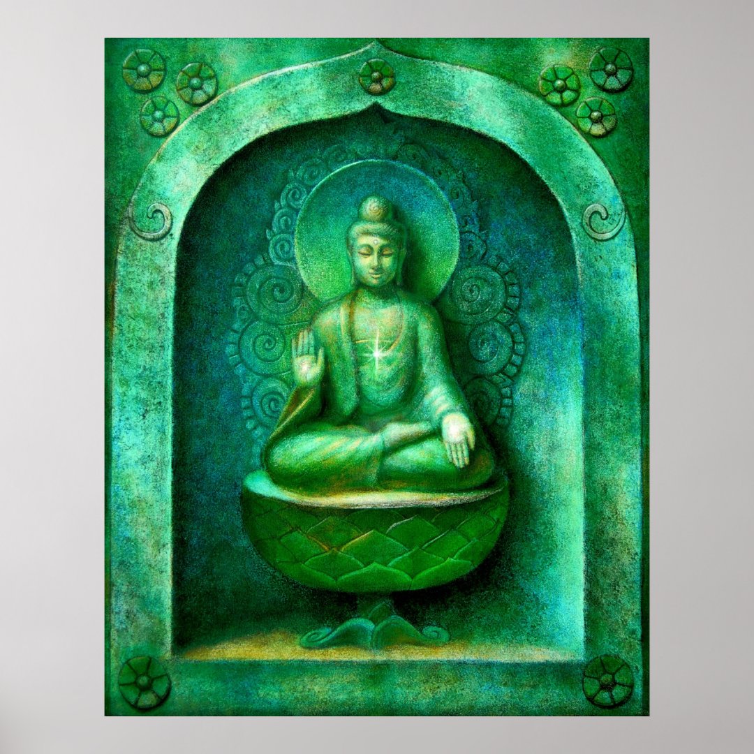 Green Buddha Zen Buddhist Meditation Art Poster | Zazzle