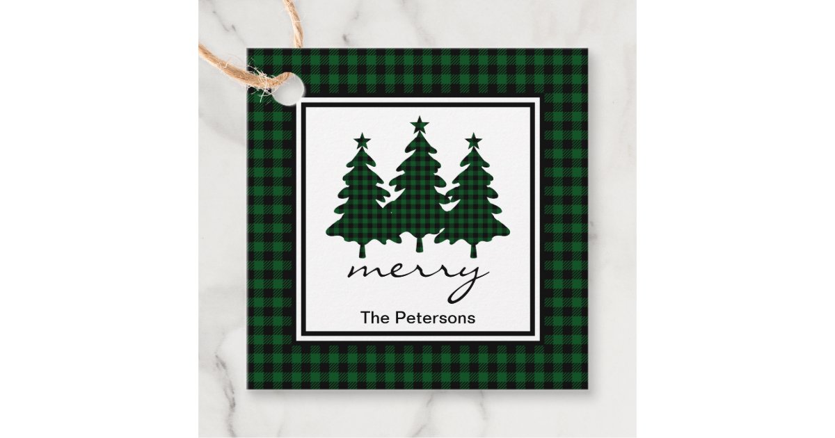 Green Buffalo Check Pine Trees Favor Tags | Zazzle