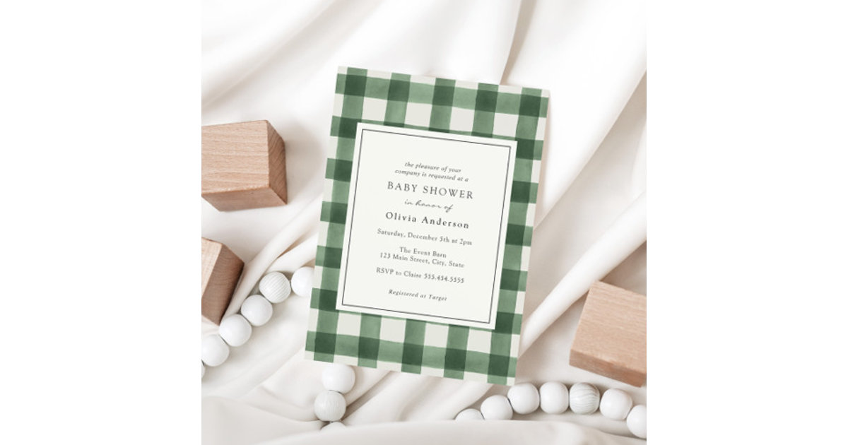Green Buffalo Plaid Baby Shower Invitation | Zazzle