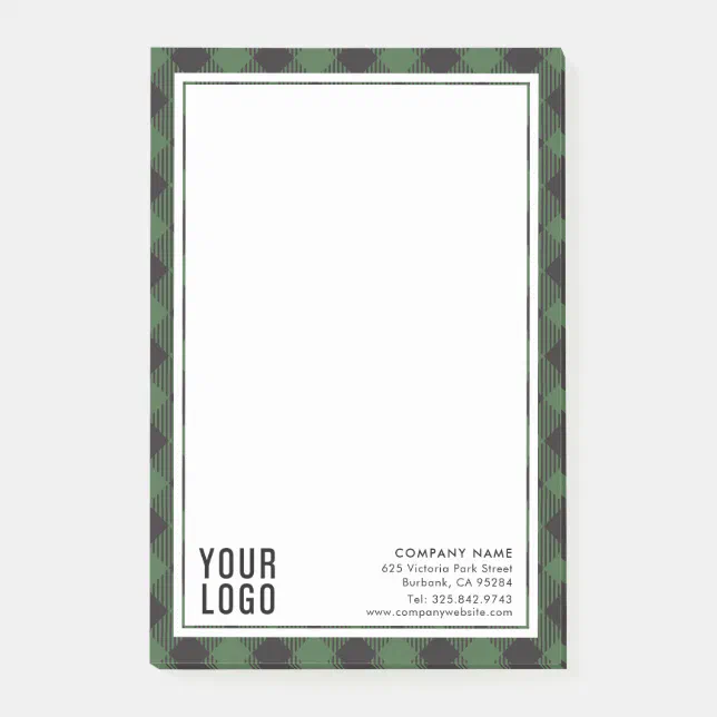 Green Buffalo Plaid Company Logo Branded Post-it Notes | Zazzle