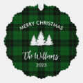 Green Buffalo Plaid Family Photo Ornament Card | Zazzle