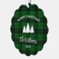 Green Buffalo Plaid Family Photo Ornament Card | Zazzle