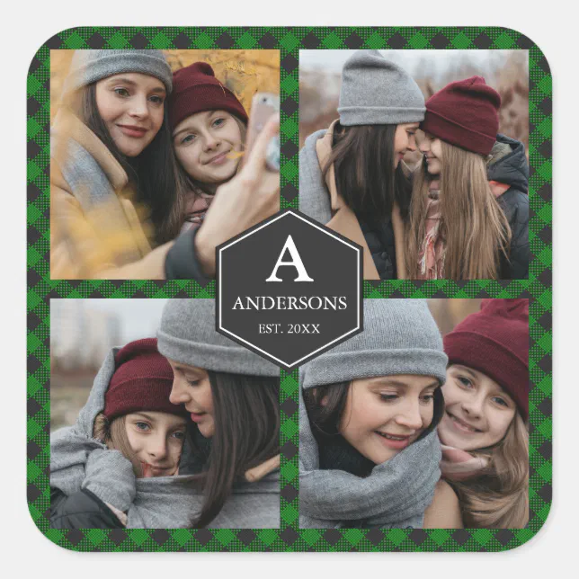 Green Buffalo Plaid Lumberjack Photo Collage Square Sticker | Zazzle