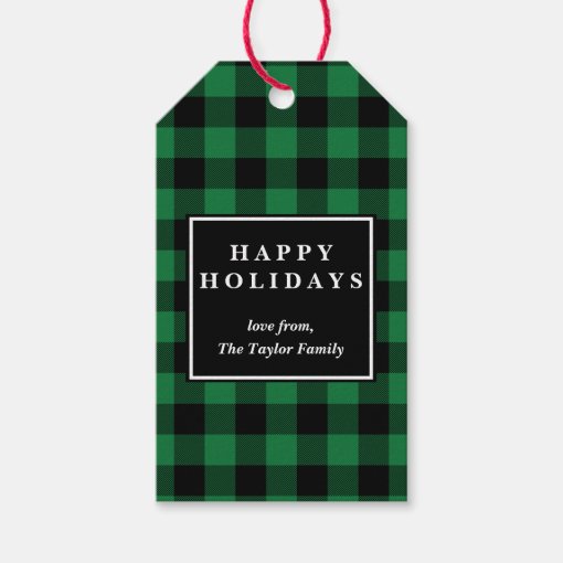 Green Buffalo Plaid Pattern Christmas Gift Tags | Zazzle