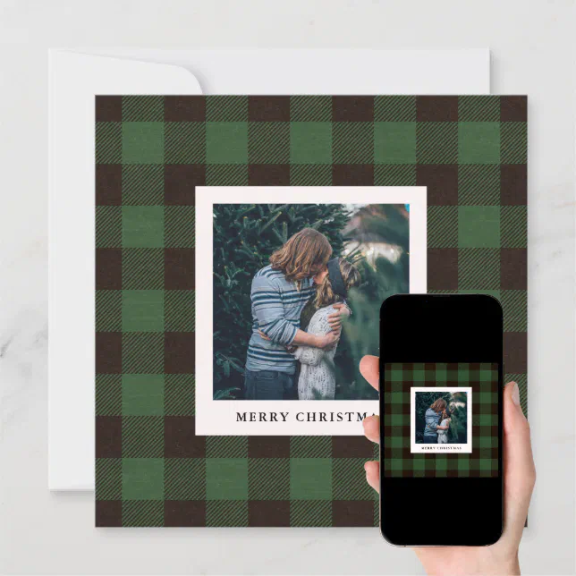 Green Buffalo Plaid | Photo for Christmas Holiday Card | Zazzle