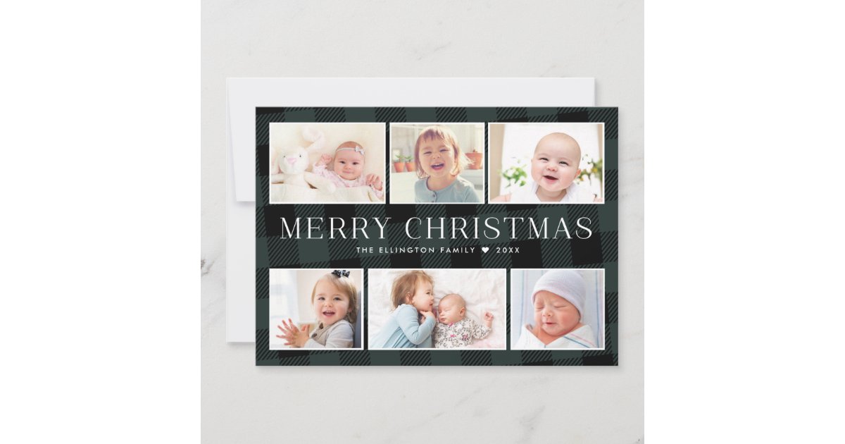 Green Buffalo Plaid Photo Gallery Christmas Card | Zazzle
