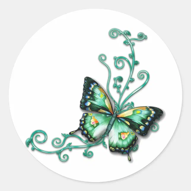 green butterfly classic round sticker | Zazzle