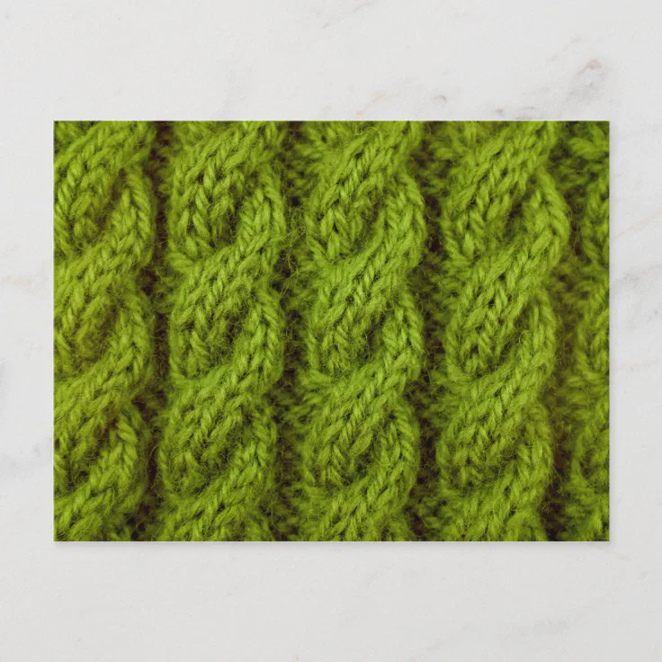 Green cable knitting postcard | Zazzle