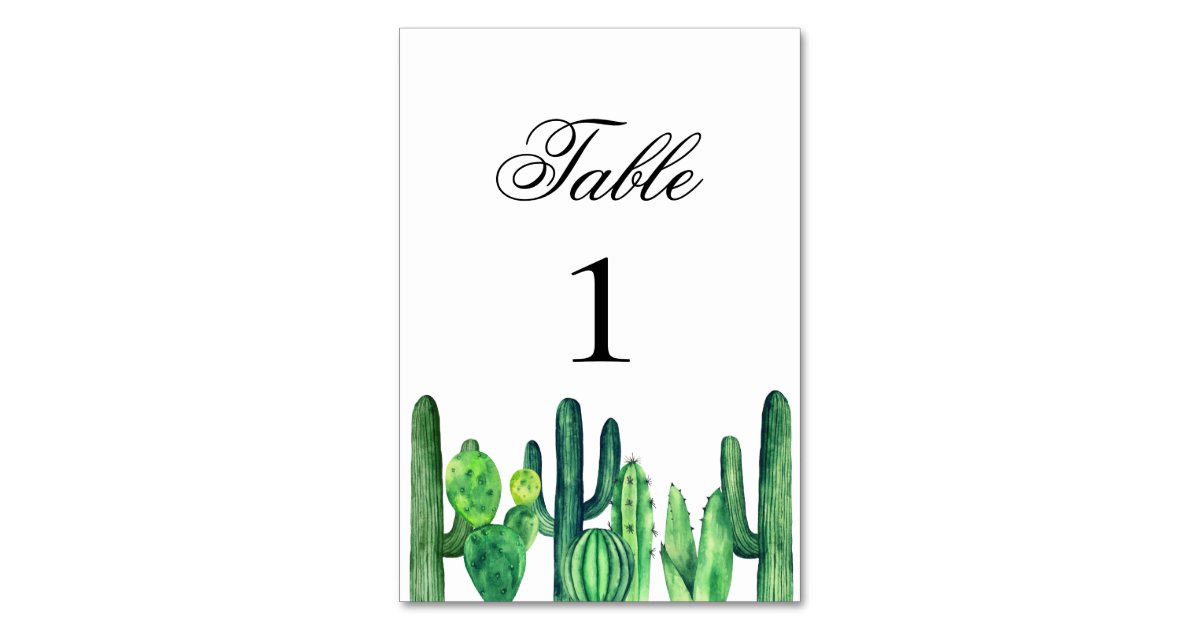 Green cactus table number. Cacti summer wedding Table Number | Zazzle