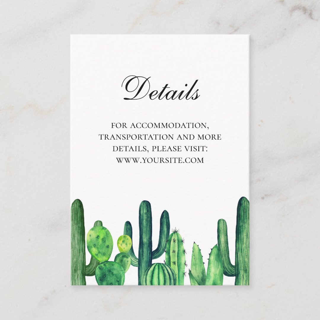Green cactus wedding details. Summer cacti info Enclosure Card | Zazzle
