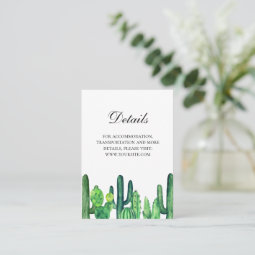 Green cactus wedding details. Summer cacti info Enclosure Card | Zazzle