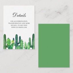 Green cactus wedding details. Summer cacti info Enclosure Card | Zazzle