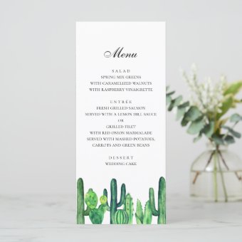 Green cactus wedding menu. Cacti dinner menu | Zazzle