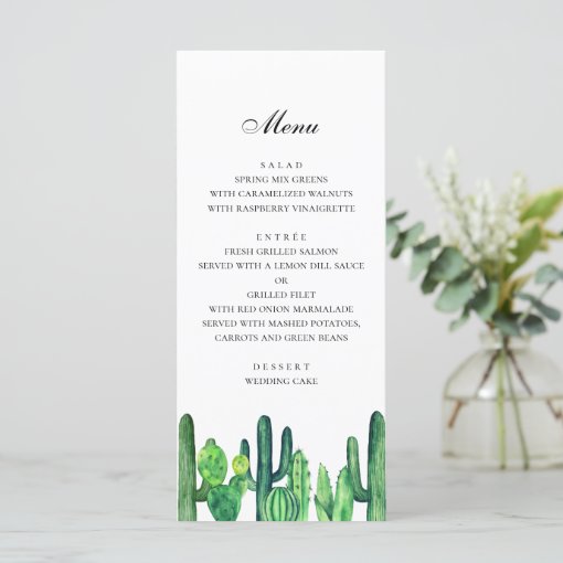 Green cactus wedding menu. Cacti dinner menu | Zazzle