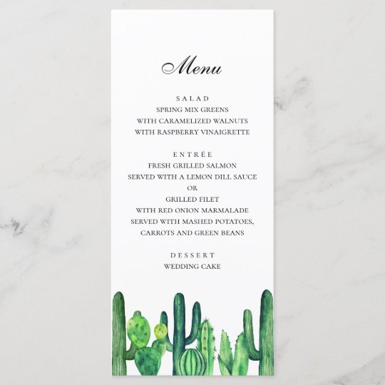 Green cactus wedding menu. Cacti dinner menu | Zazzle.com