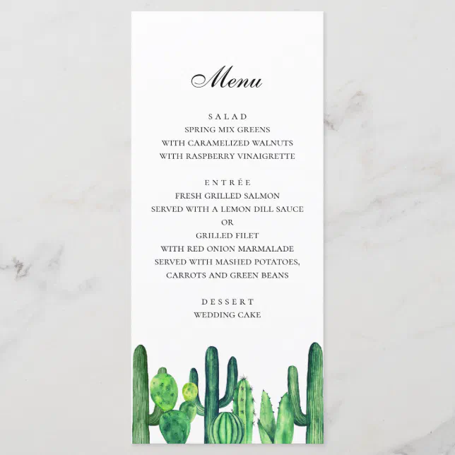 Green cactus wedding menu. Cacti dinner menu | Zazzle