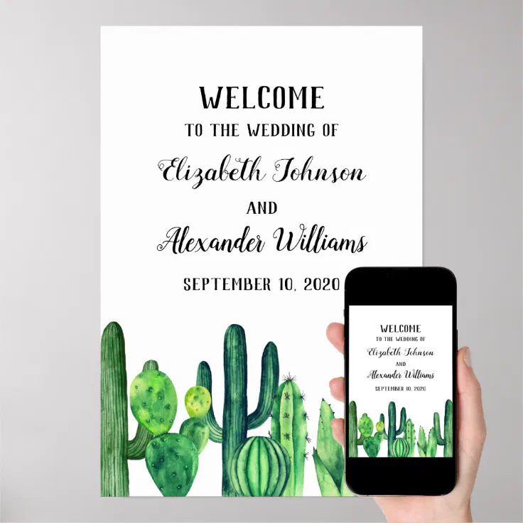 Green cactus wedding welcome print. Cacti sign | Zazzle