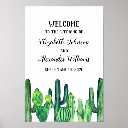 Green cactus wedding welcome print. Cacti sign | Zazzle.com