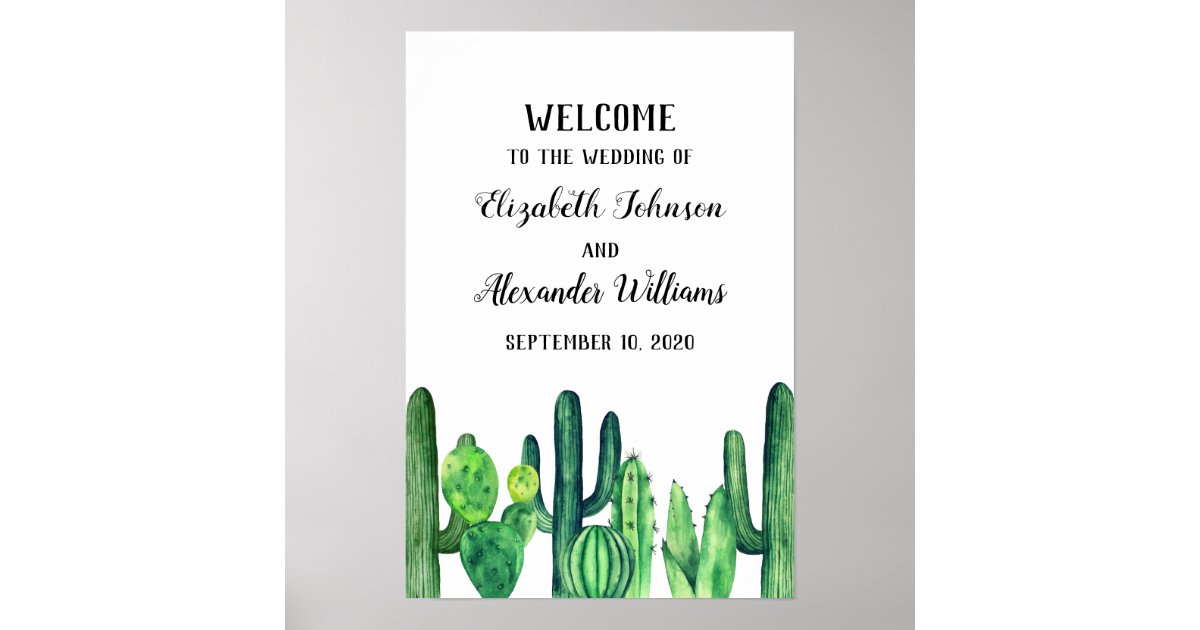 Green cactus wedding welcome print. Cacti sign | Zazzle