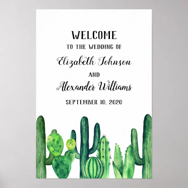 Green cactus wedding welcome print. Cacti sign | Zazzle
