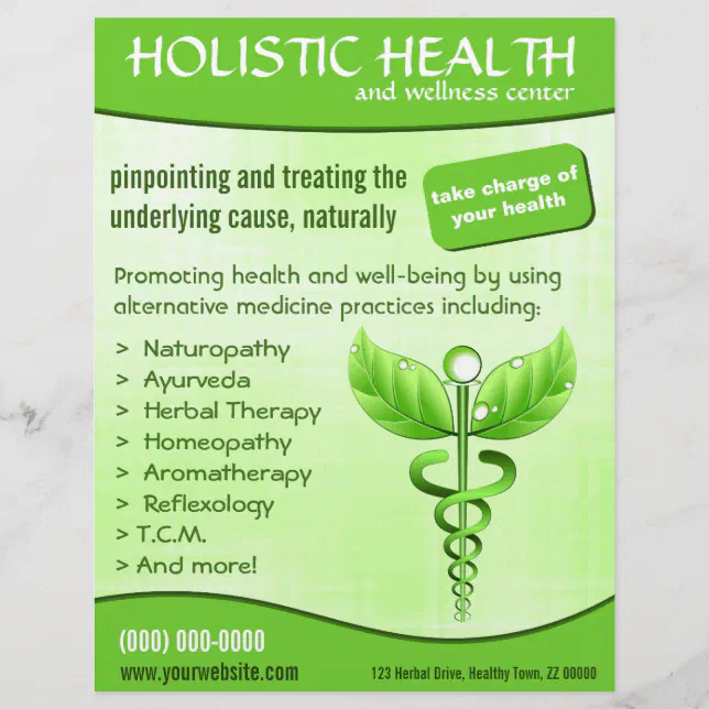 Green Caduceus Symbol Holistic Health Vertical Flyer | Zazzle