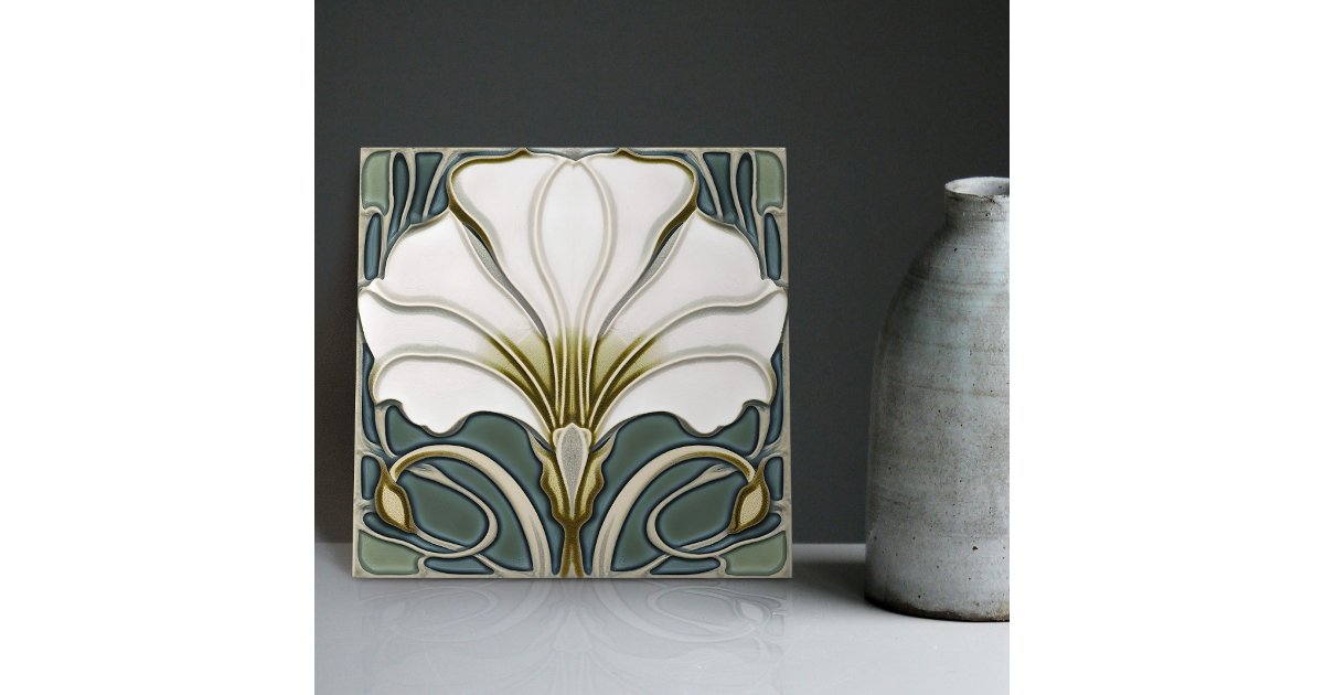 Green Calla Lily Backsplash Repro Art Nouveau Ceramic Tile | Zazzle