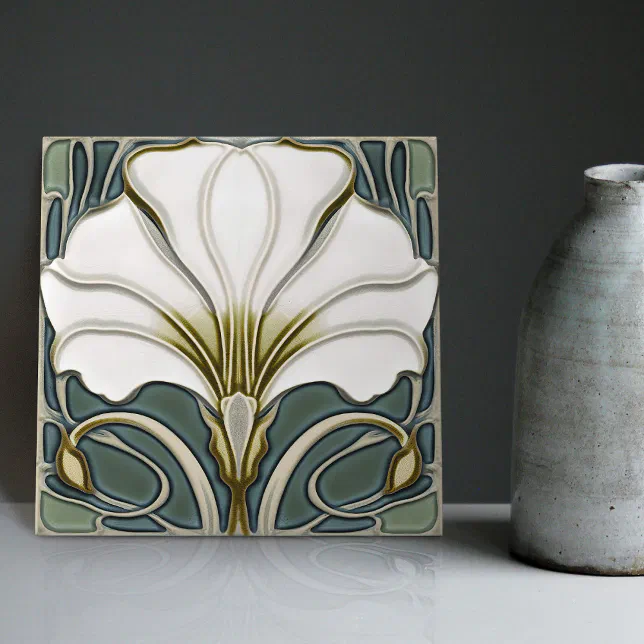 Green Calla Lily Backsplash Repro Art Nouveau Ceramic Tile | Zazzle