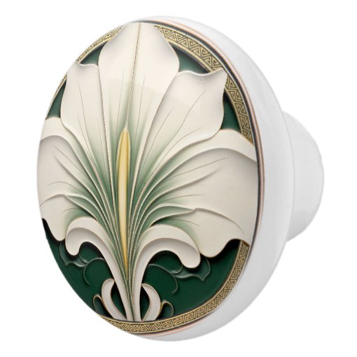 Green Calla Lily Gold Art Nouveau Ceramic Knob | Zazzle