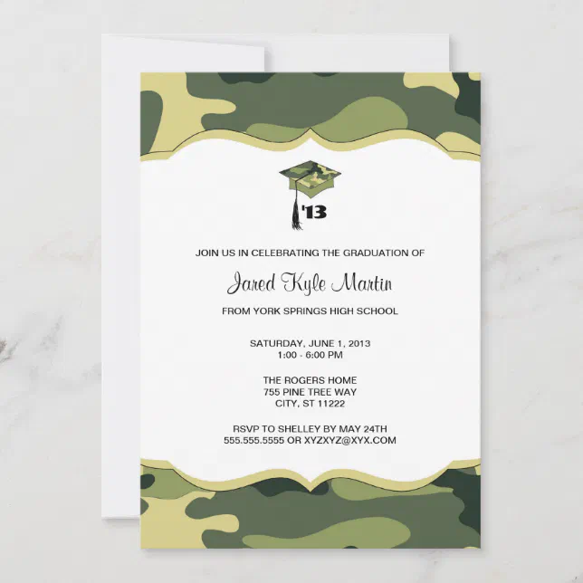 Green Camo Graduation Ceremony or Party Invite | Zazzle