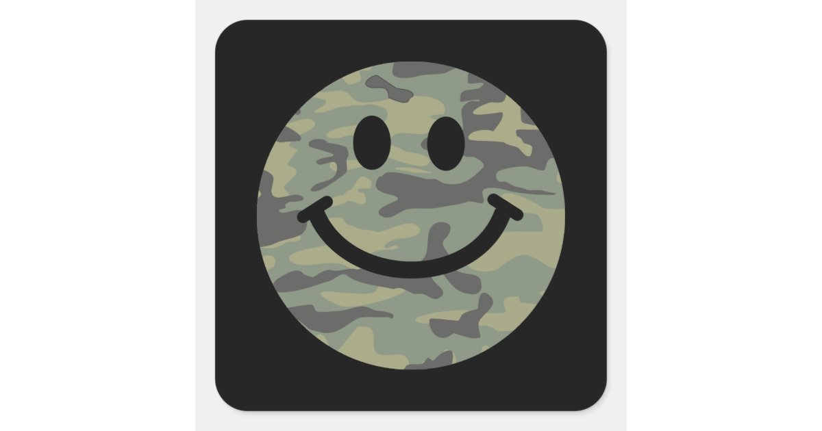 Green Camo Happy Face Square Sticker | Zazzle