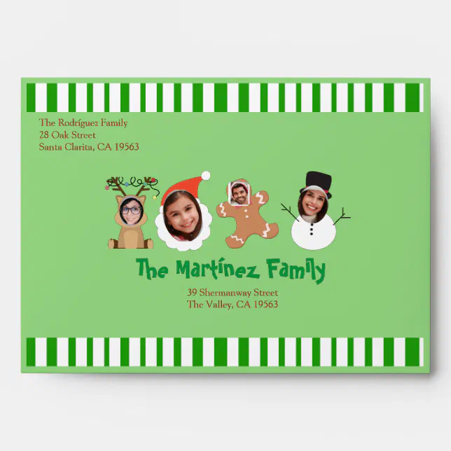Green Candy Cane Crew Family Photo Custom Envelope | Zazzle