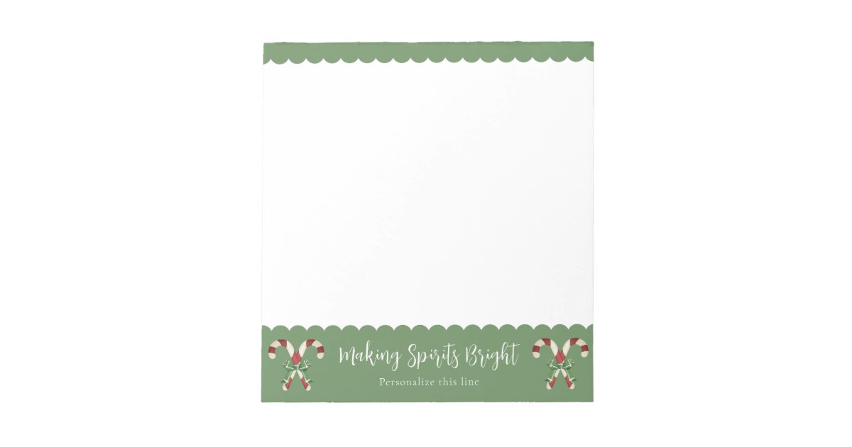 Green Candy Cane Festive Holiday Personalized Notepad | Zazzle