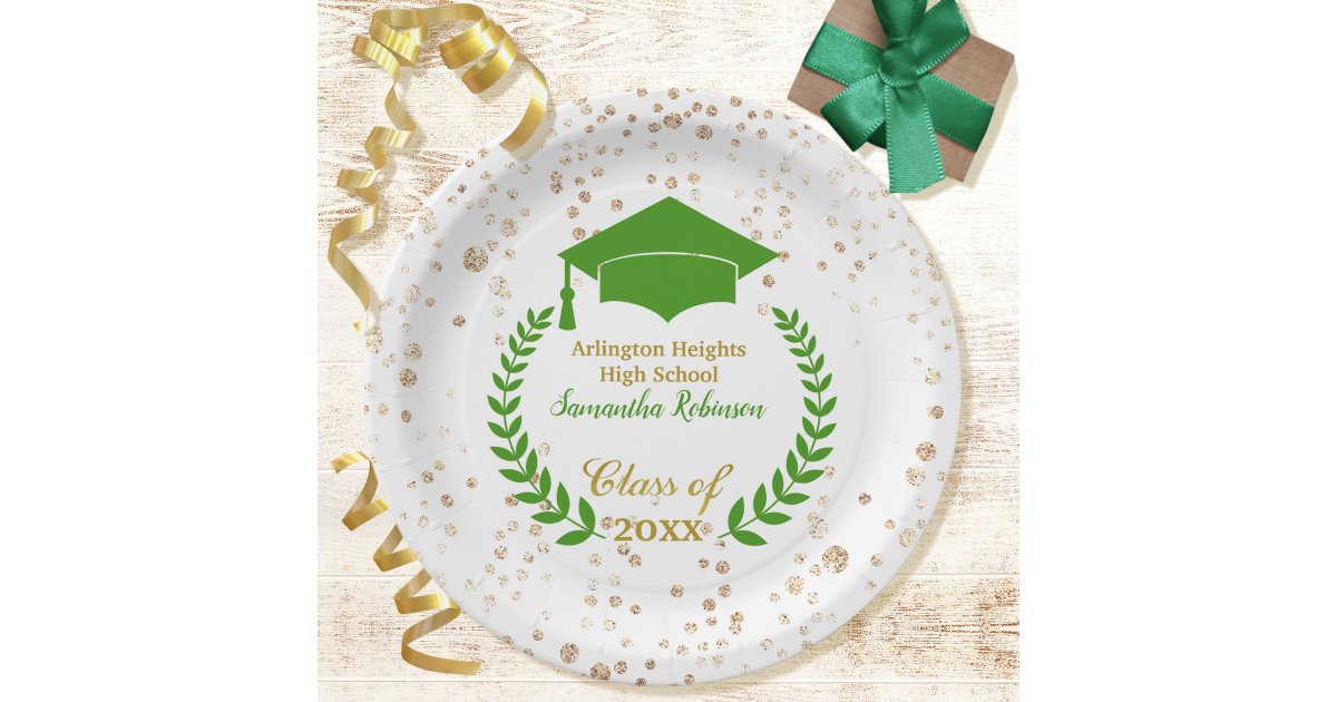 Green Cap and Laurel Graduation Party Paper Plate | Zazzle