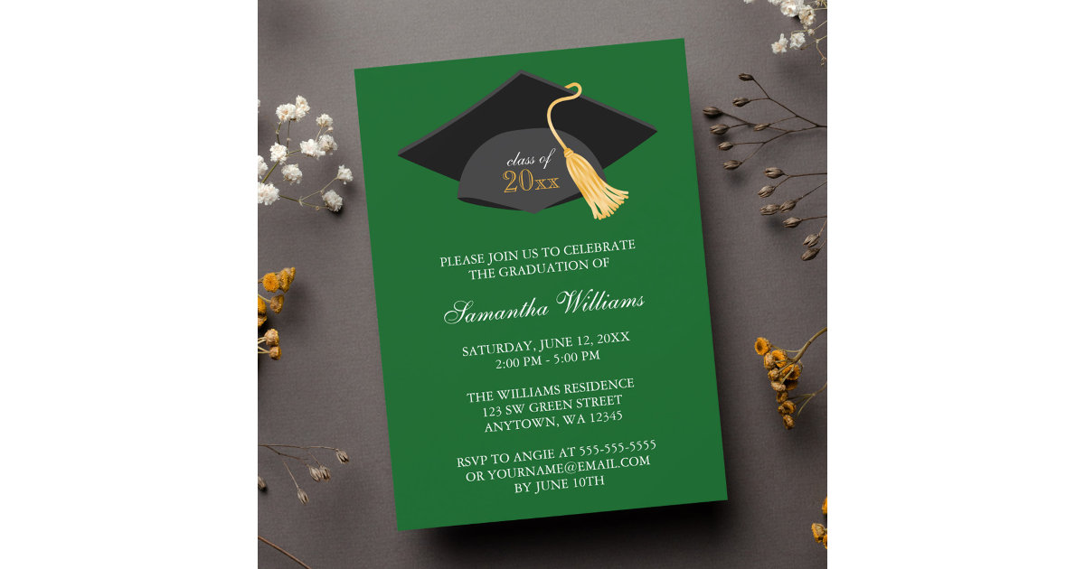 Green Cap and Tassel Graduation Announcement | Zazzle