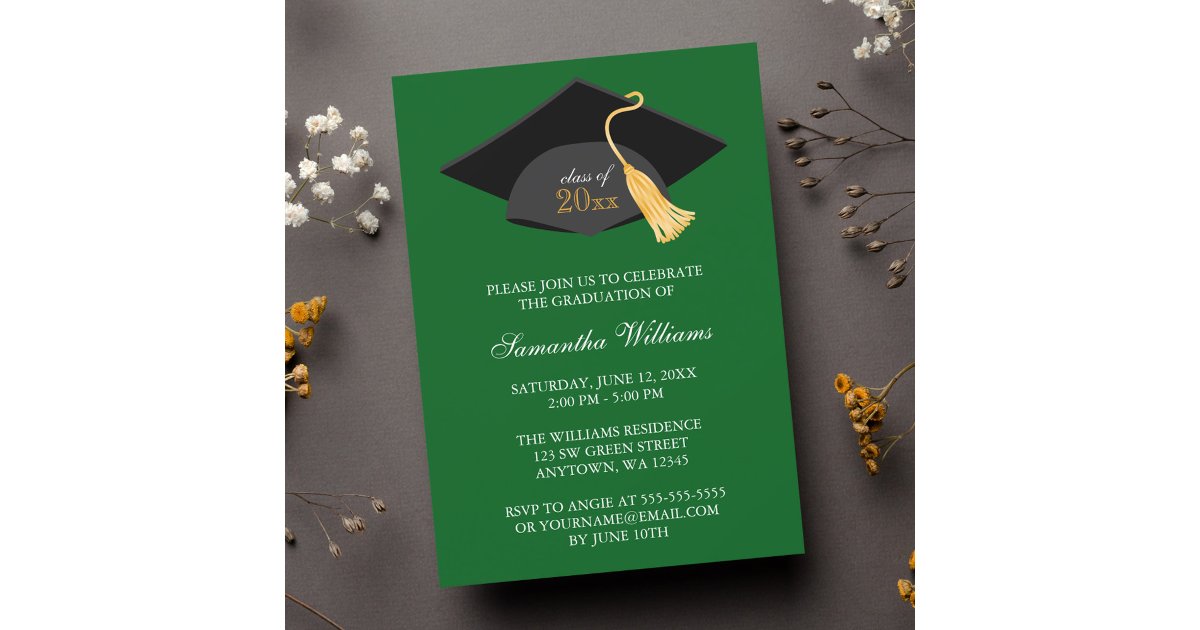 Green Cap and Tassel Graduation Announcement | Zazzle