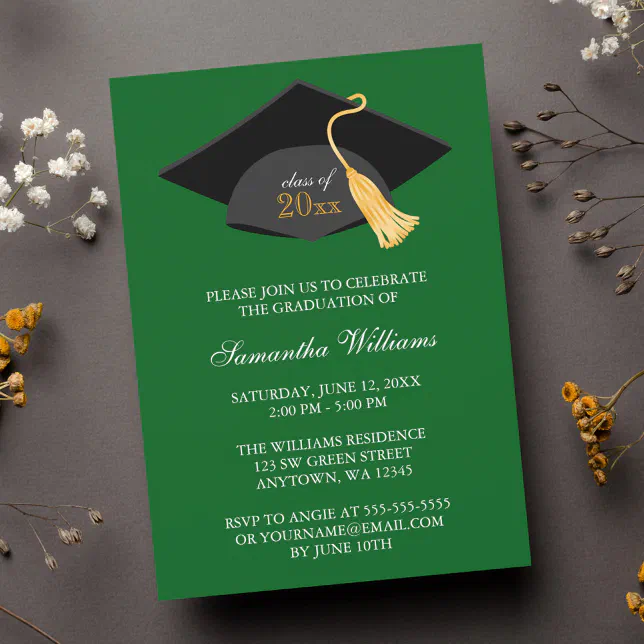 Green Cap and Tassel Graduation Announcement | Zazzle