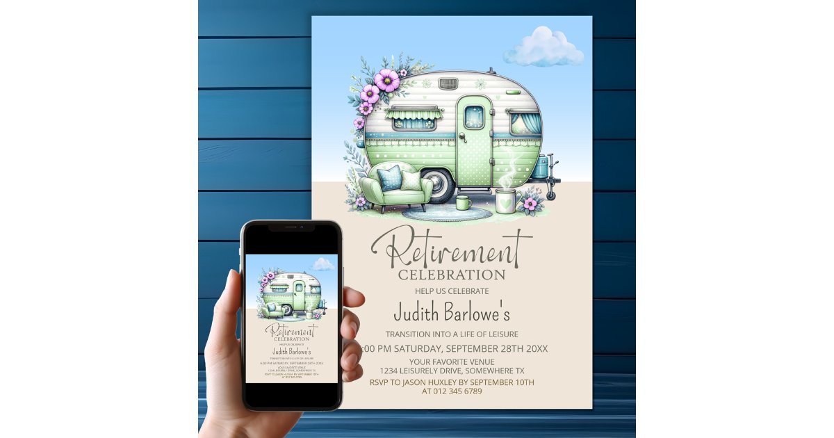 Green Caravan Retirement Party Invitation | Zazzle