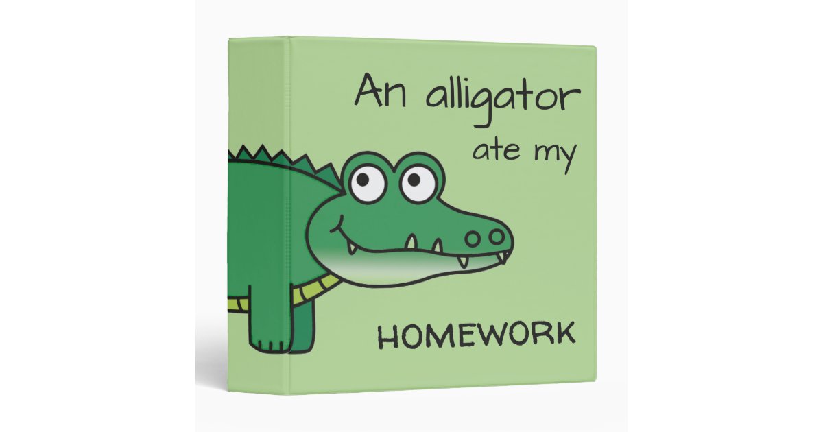Green Cartoon Alligator Ate My Homework Kids 3 Ring Binder | Zazzle