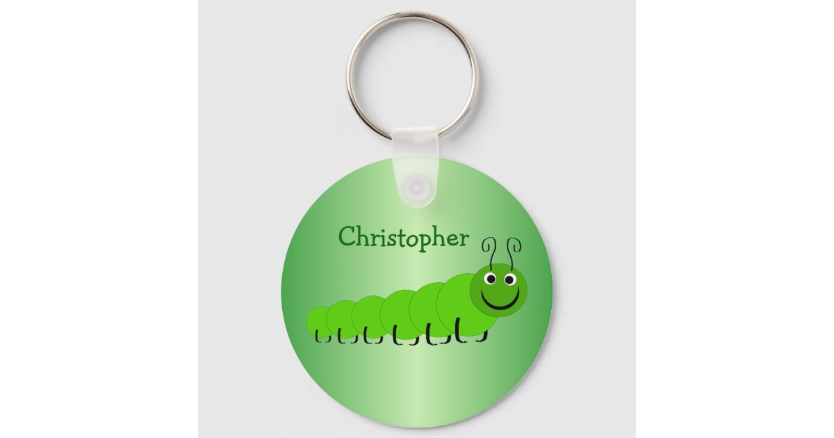 Green Caterpillar Insect Design Keychain | Zazzle
