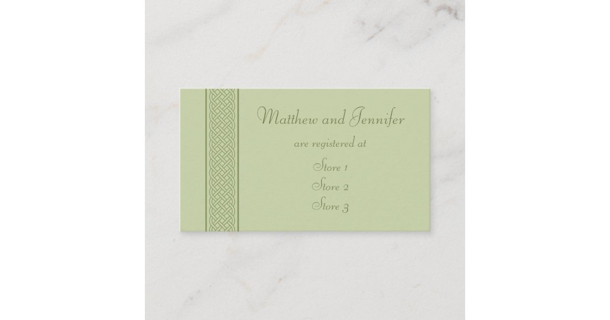 Green Celtic Custom Wedding Gift Registry Cards | Zazzle