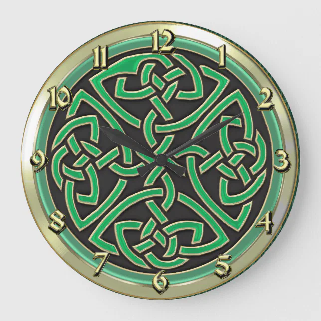 Green Celtic Shield Knot Round Wall Clock | Zazzle