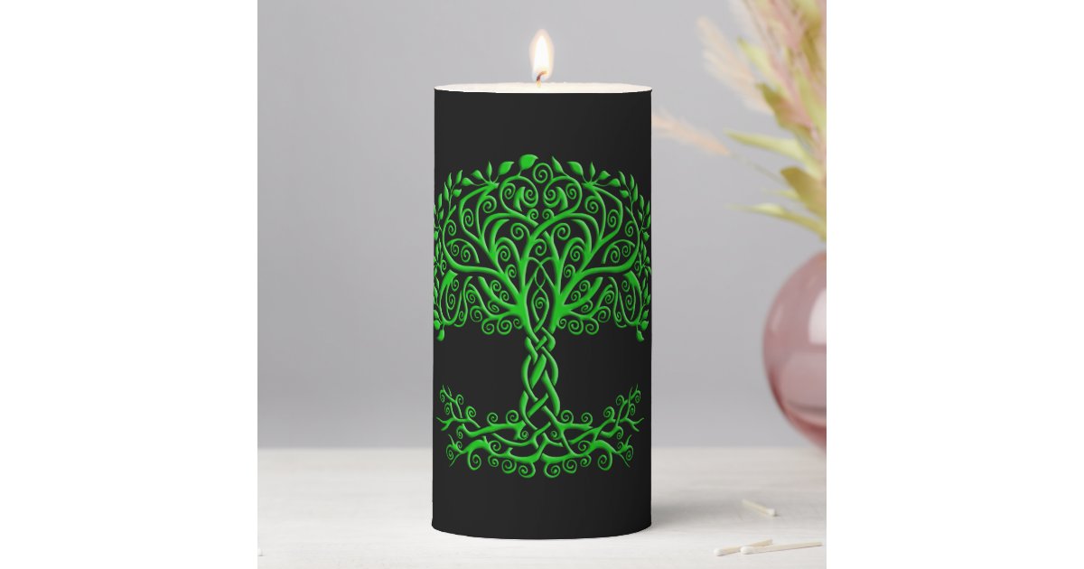 Green Celtic Tree Of Life Pillar Candle | Zazzle