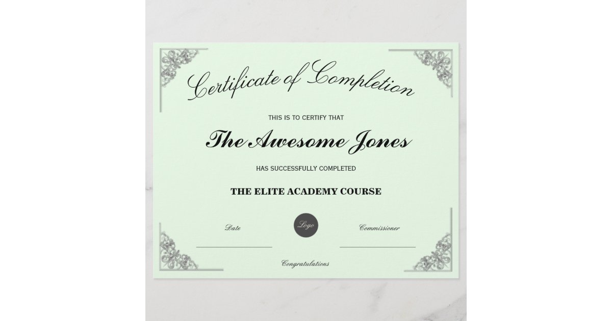 Green Certificate of Completion with Custom Logo | Zazzle