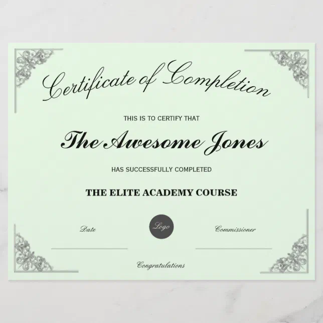 Green Certificate of Completion with Custom Logo | Zazzle