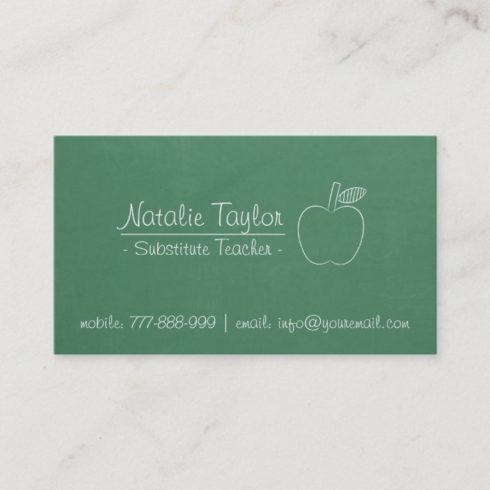 Green Chalkboard Apple Substitute Teacher Tutor Business Card | Zazzle.com