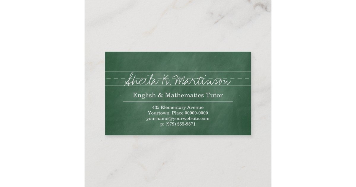Green Chalkboard Teacher Tutor Business Card | Zazzle