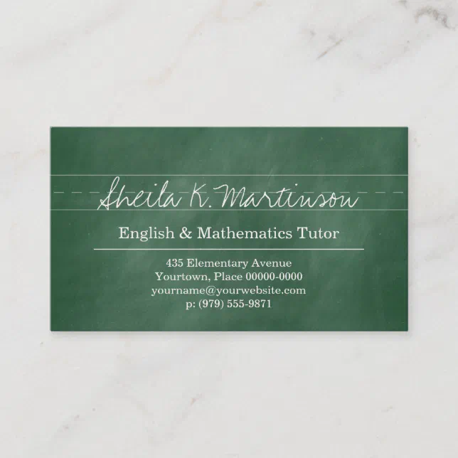Green Chalkboard Teacher Tutor Business Card | Zazzle