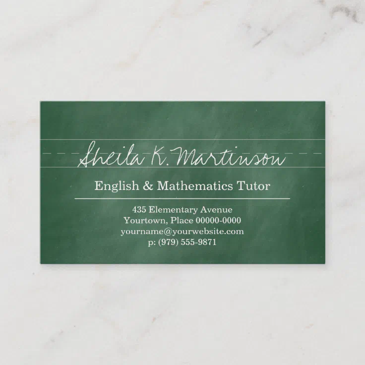Green Chalkboard Teacher Tutor Business Card | Zazzle