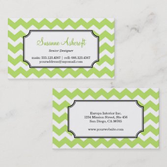 Green chevron zigzag pattern stylish personal business card | Zazzle