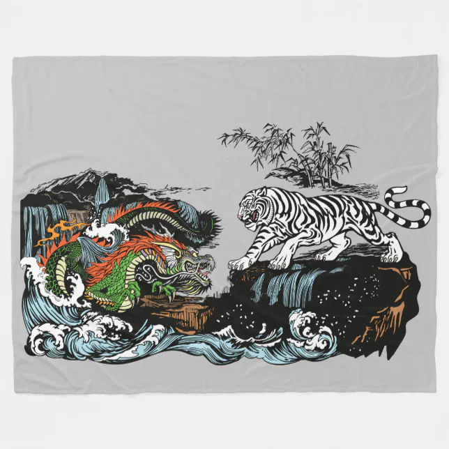 green Chinese Dragon and White Tiger Fleece Blanket | Zazzle